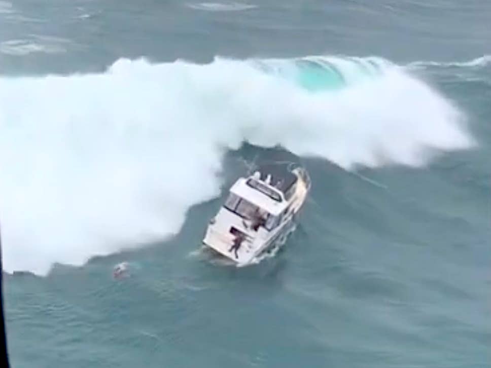 20ft Wave Flips Stolen Boat, Sailors Go Overboard (Video) - Surfer