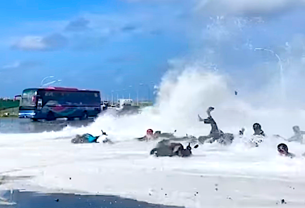 Rogue Wave Sends Motorcyclists Flying in Maldives (Video) - Surfer