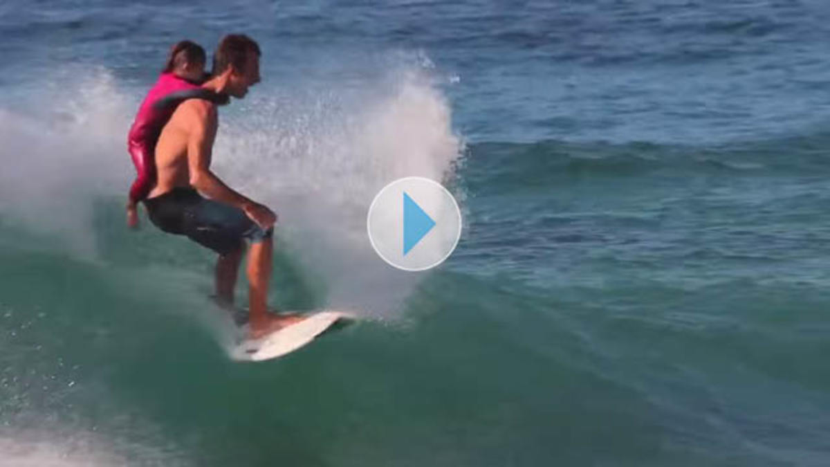 Cory Lopez Surfs With Daughter - Surfer