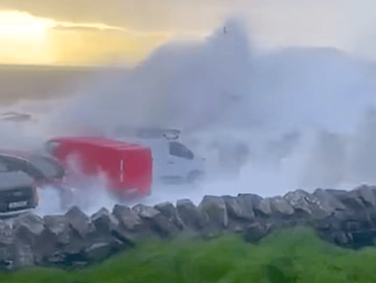 Rogue Wave Swallows Cars, Jumps Seawall in Ireland (Video) - Surfer